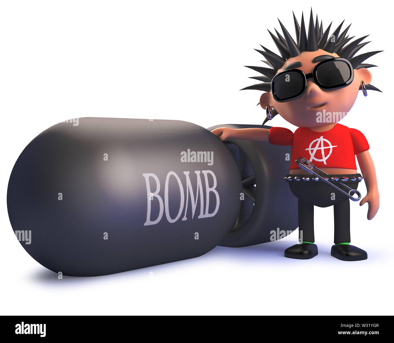 3d rendered image of a cartoon punk rocker kid in 3d standing next to a ...