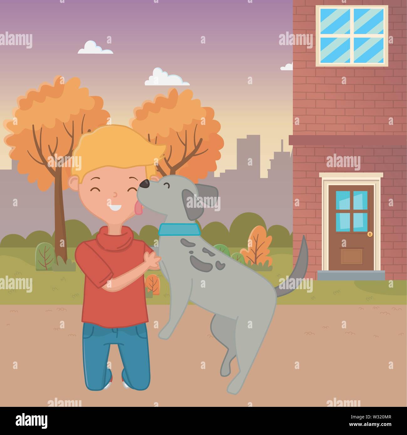 Boy with dog cartoon design, Mascot pet animal nature cute and puppy ...