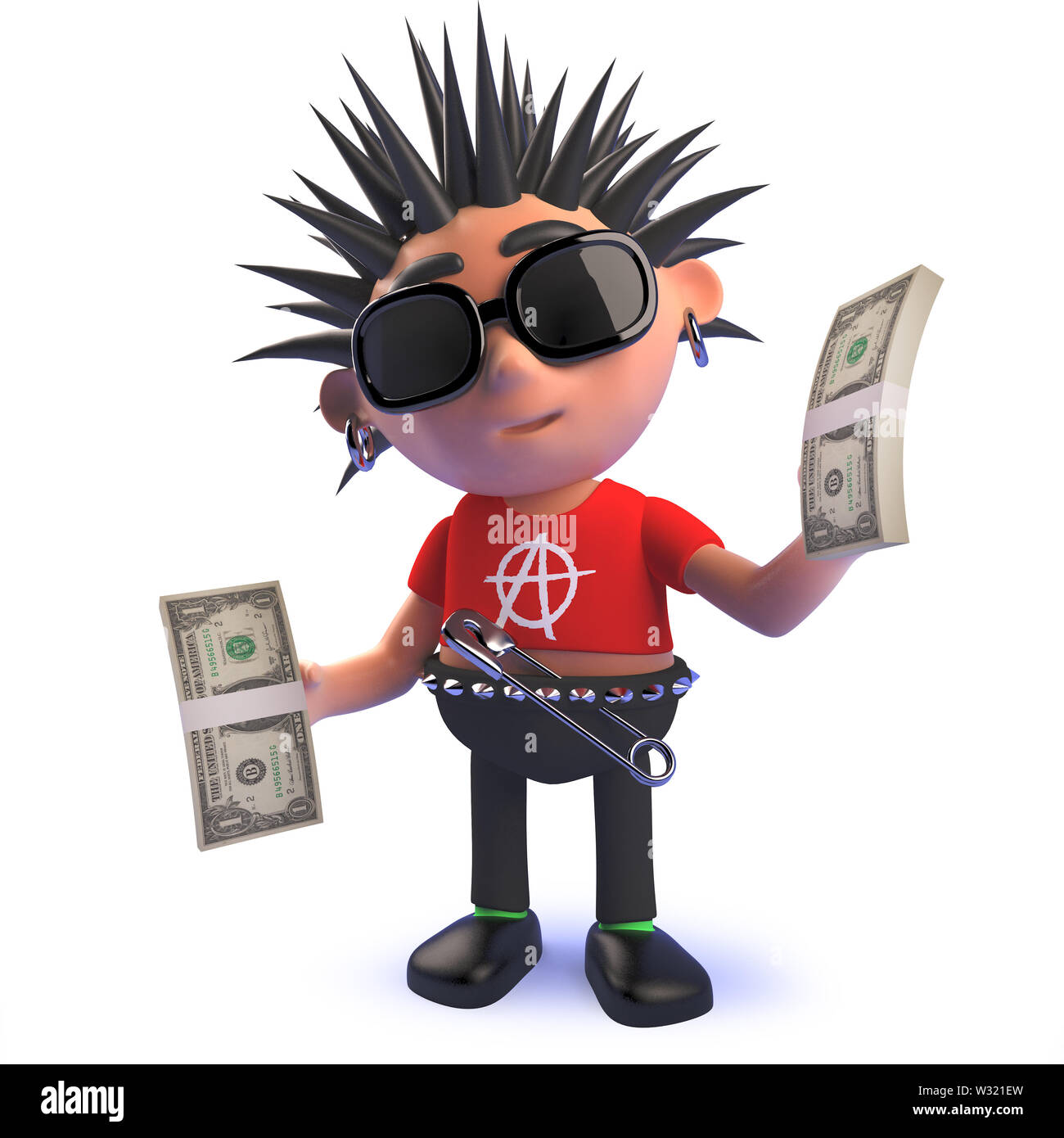 Rendered image in 3d of a rich punk rock cartoon character in 3d ...