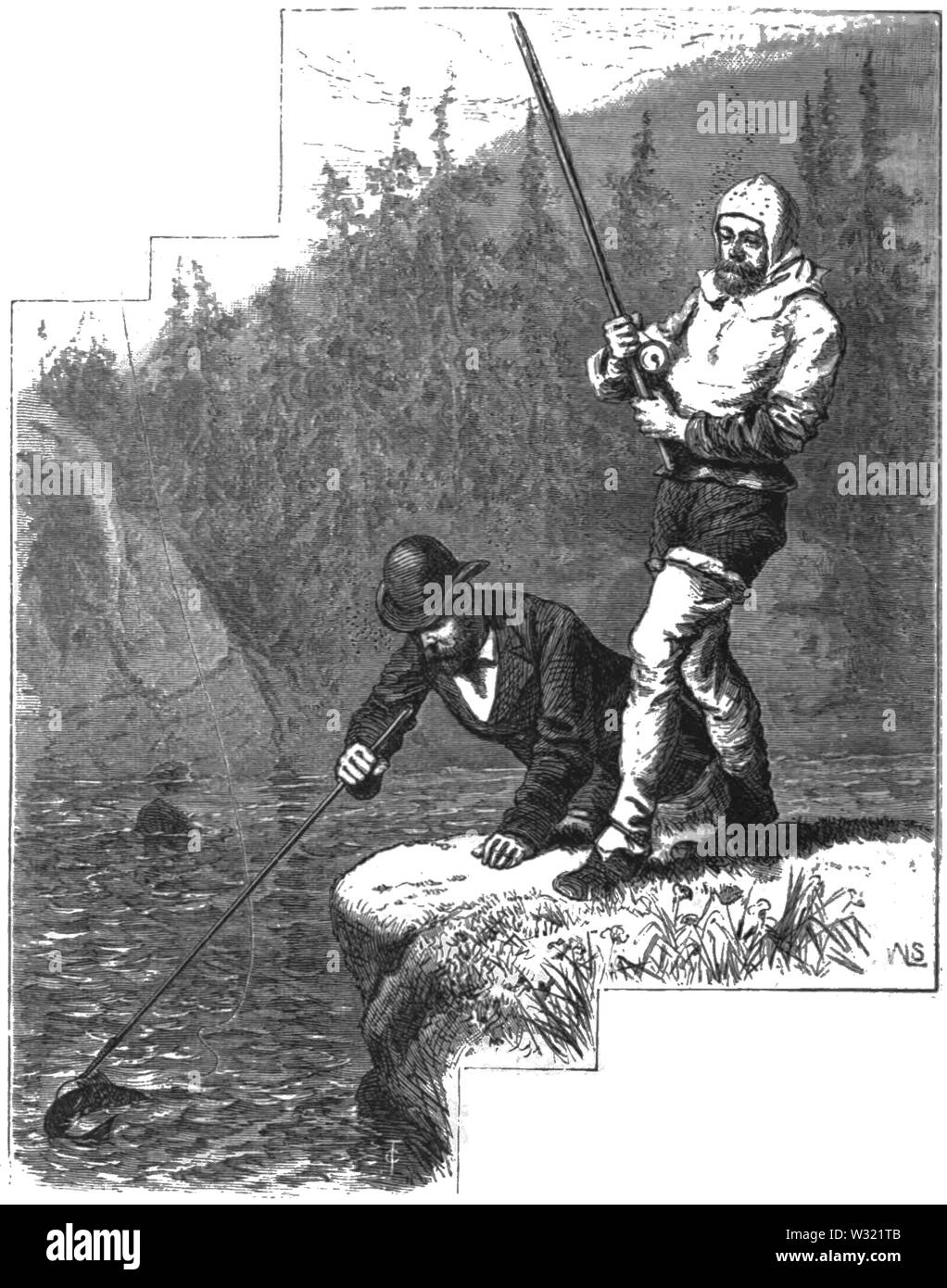 SMO V12 D782 Gaffing at the salmon-hole Stock Photo - Alamy