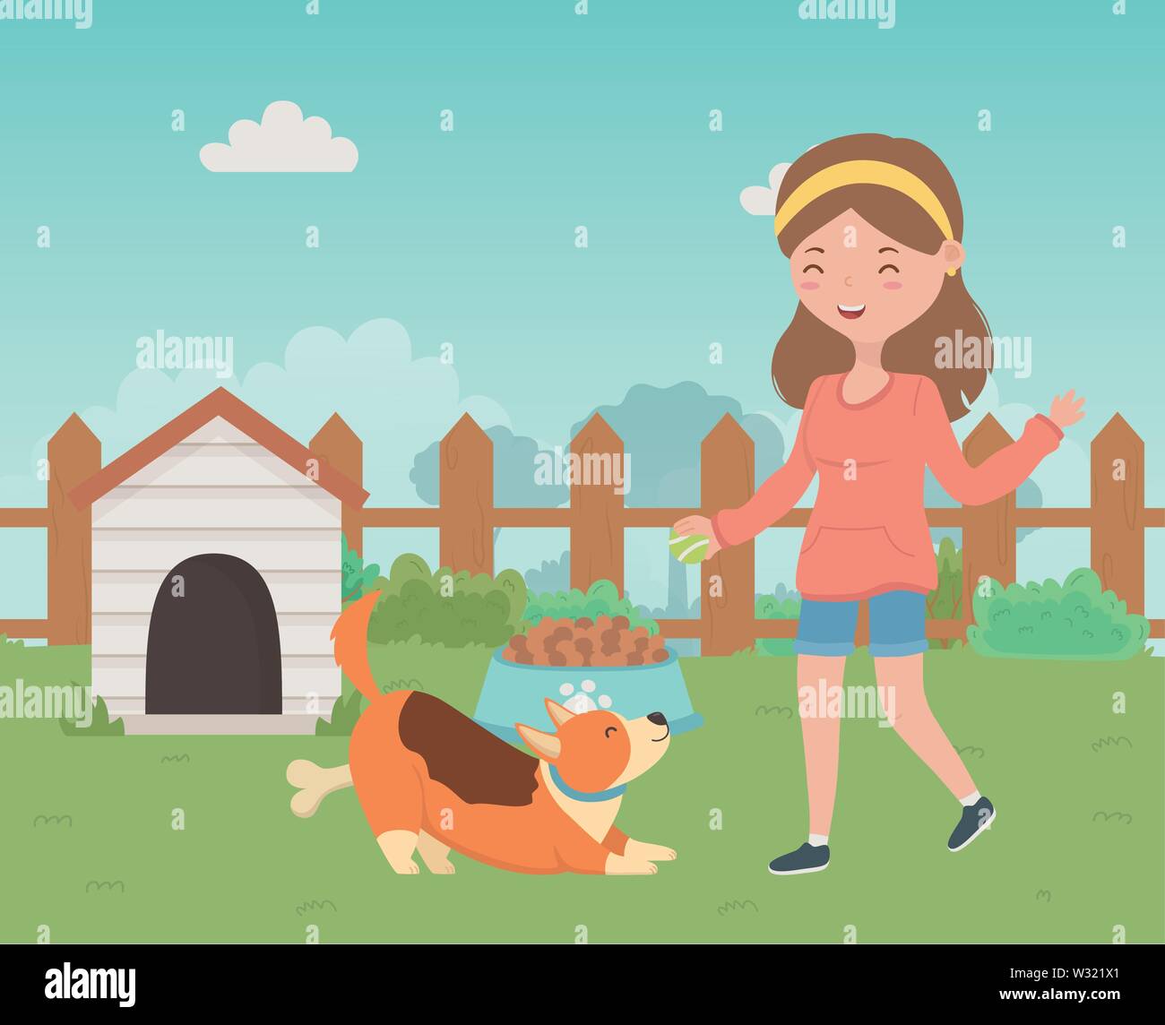 Girl with dog cartoon design, Mascot pet animal nature cute and puppy ...