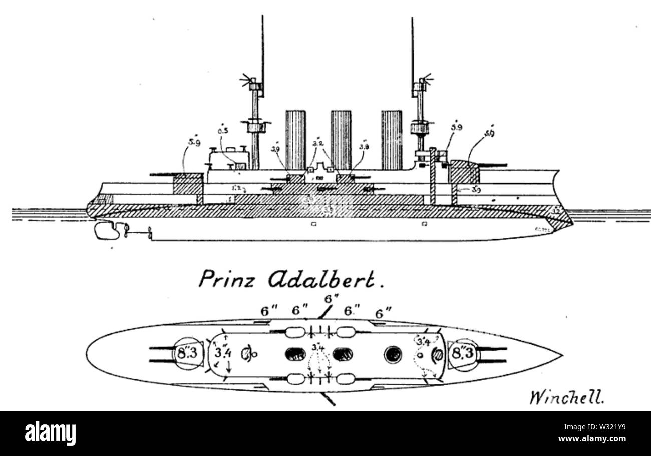 SMS Prinz Adalbert linedrawing Stock Photo - Alamy