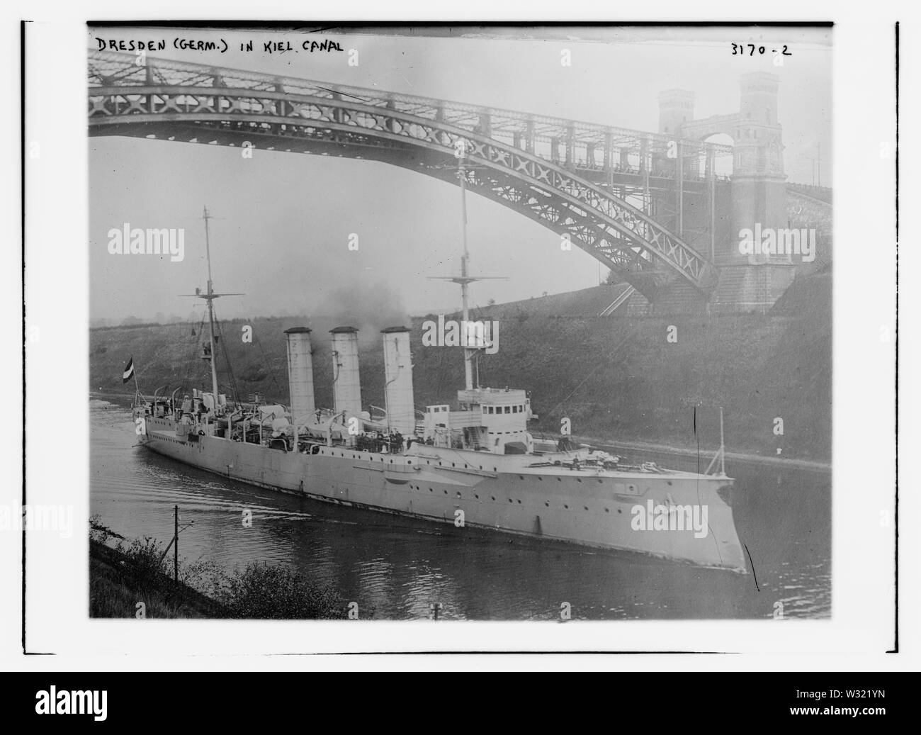 German cruiser SMS Dresden passing through the Kiel Canal Stock Photo ...