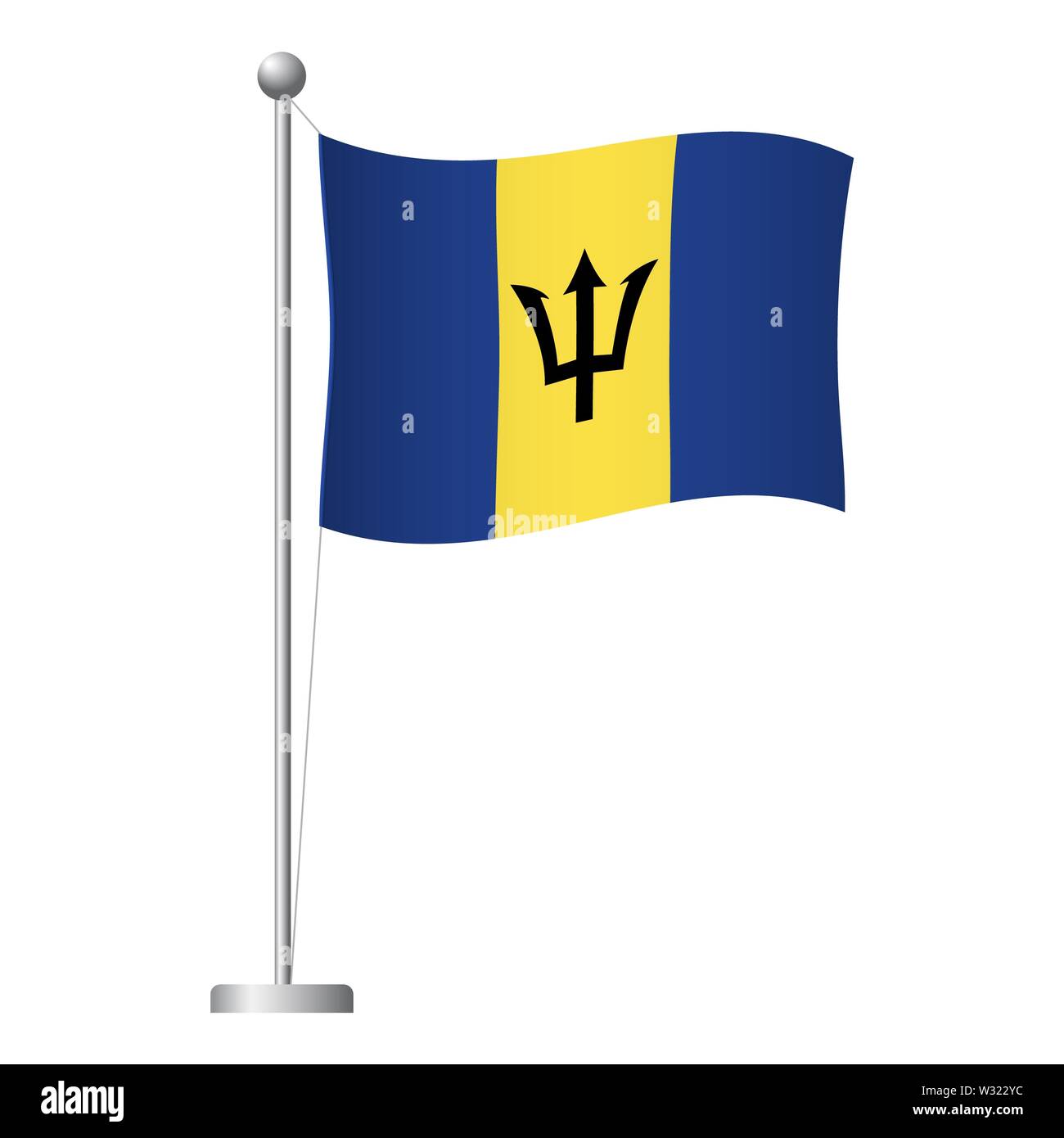 Barbados flag on pole. Metal flagpole. National flag of Barbados ...