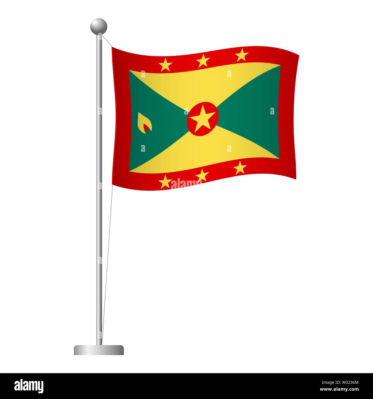 Grenada flag on pole. Metal flagpole. National flag of Grenada ...