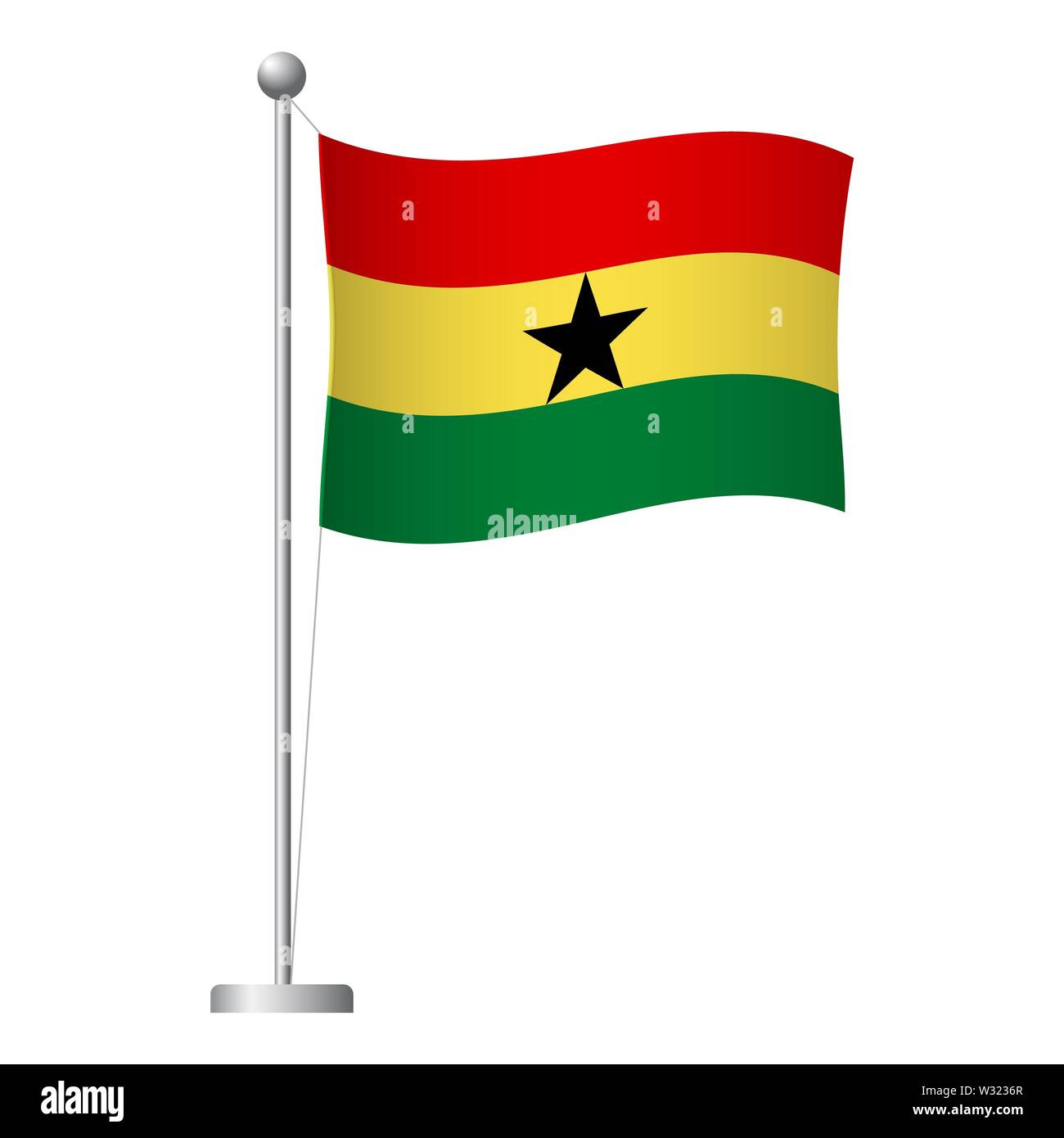 Ghana flag on pole. Metal flagpole. National flag of Ghana illustration ...