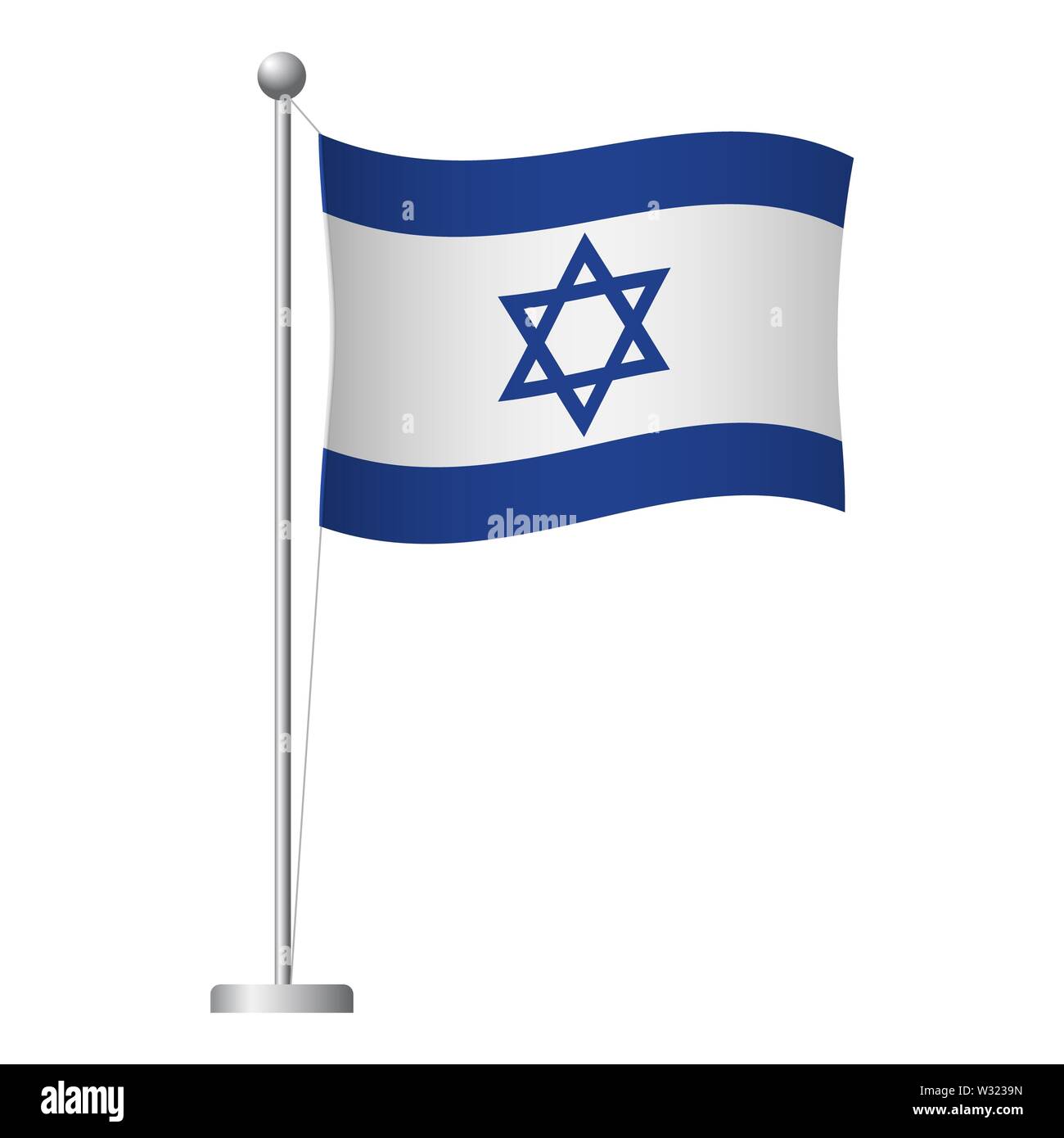 Israel flag on pole. Metal flagpole. National flag of Israel ...