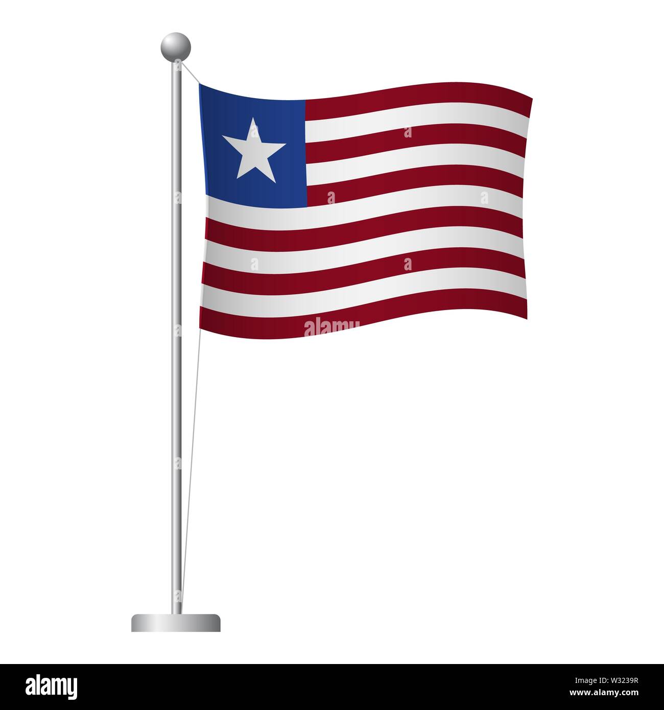 Liberia flag on pole. Metal flagpole. National flag of Liberia ...