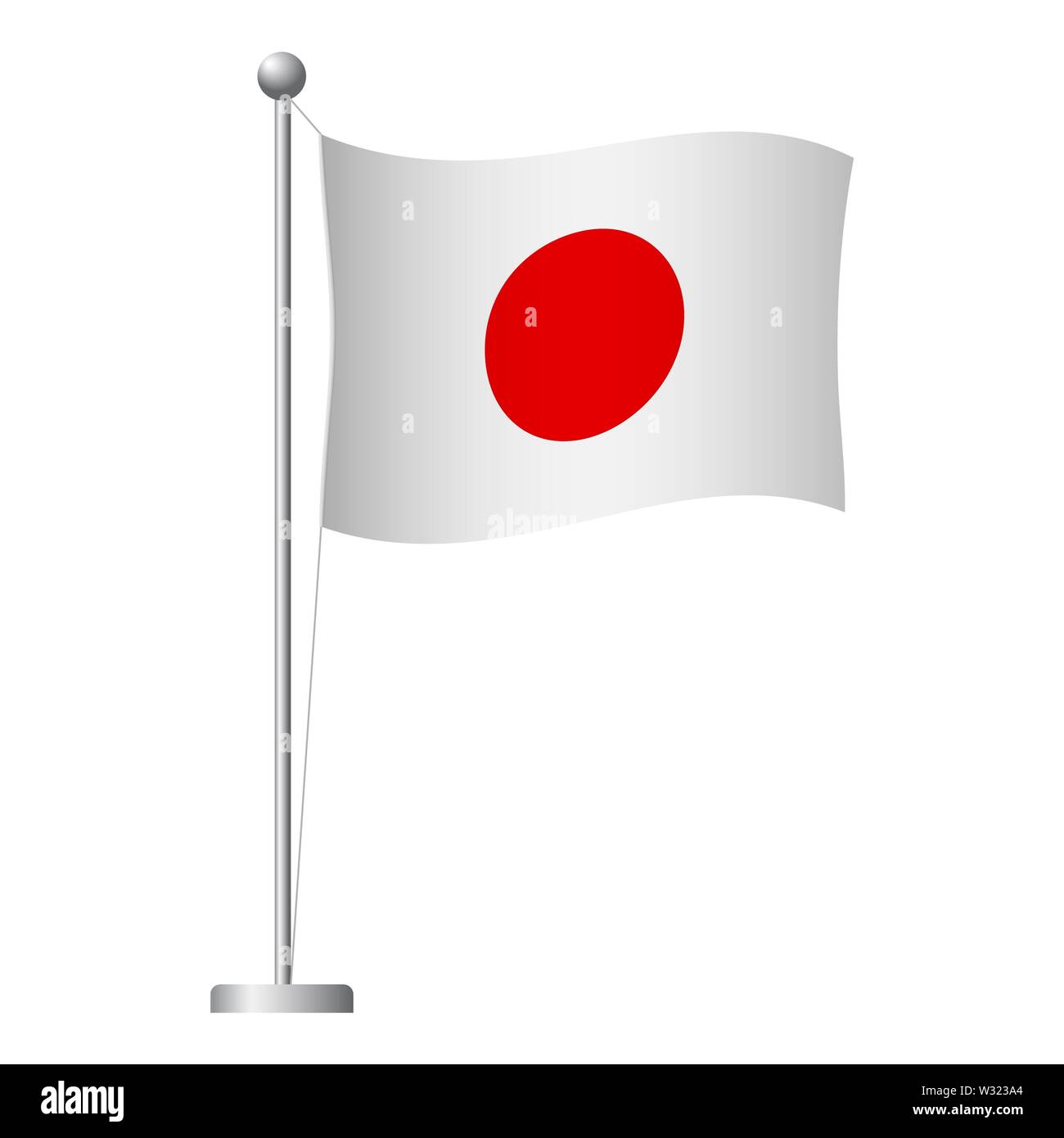 Japan flag on pole. Metal flagpole. National flag of Japan illustration ...