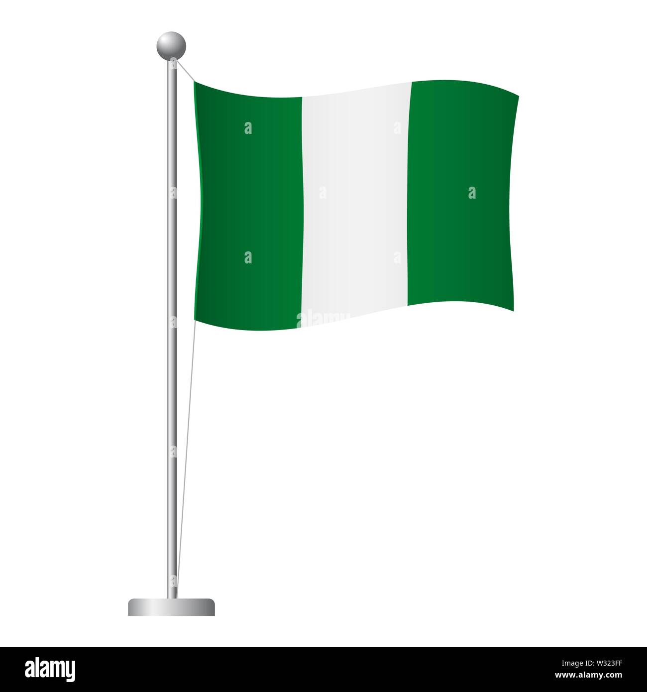 Nigeria flag on pole. Metal flagpole. National flag of Nigeria ...