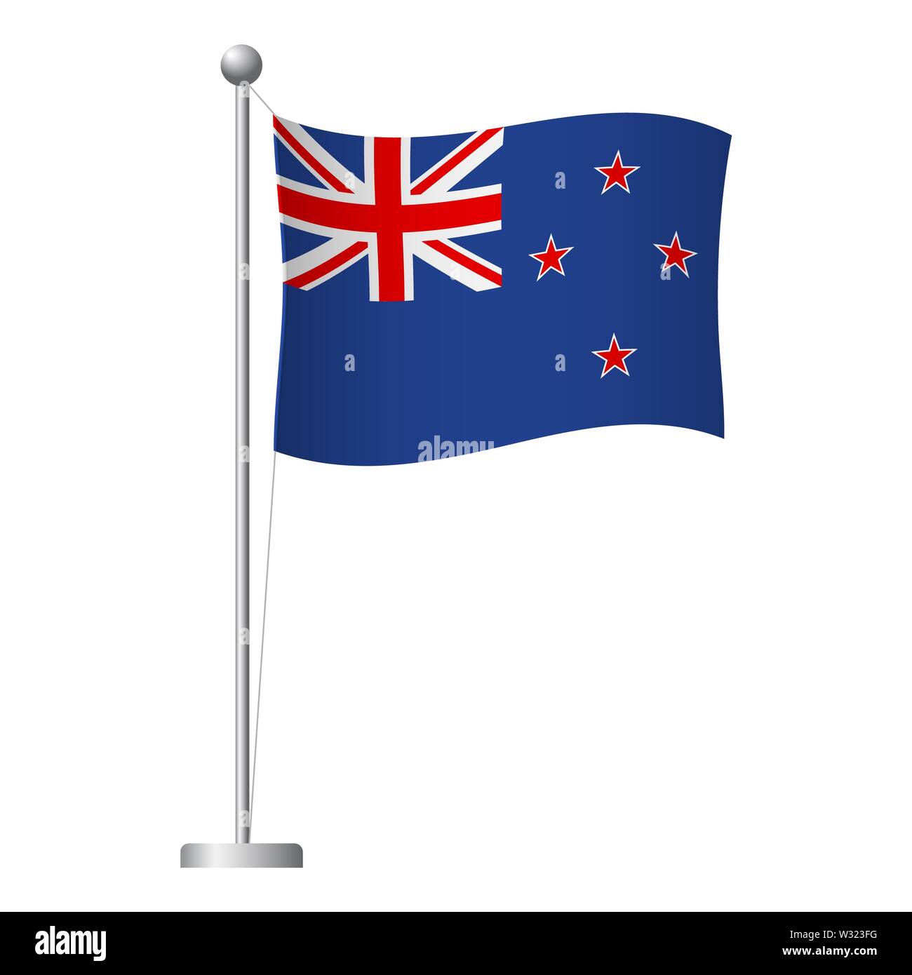 New Zealand flag on pole. Metal flagpole. National flag of New Zealand ...