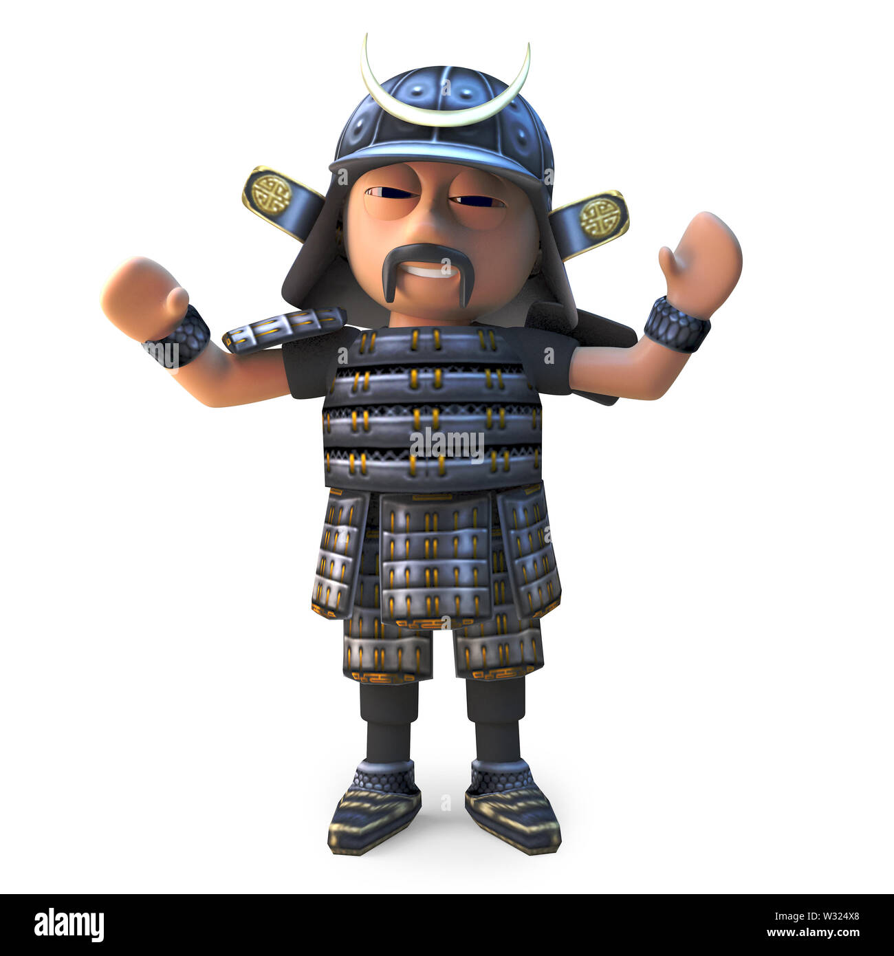 Cheering noble Japanese samurai warrior, 3d illustration render Stock ...