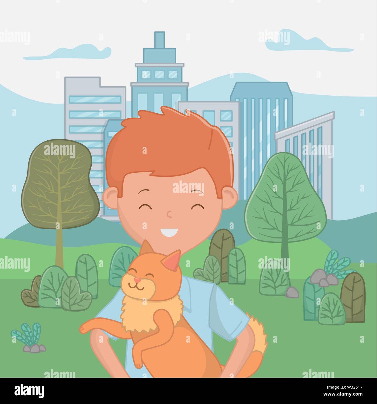 Boy with cat cartoon design, Mascot pet animal domestic cute life ...