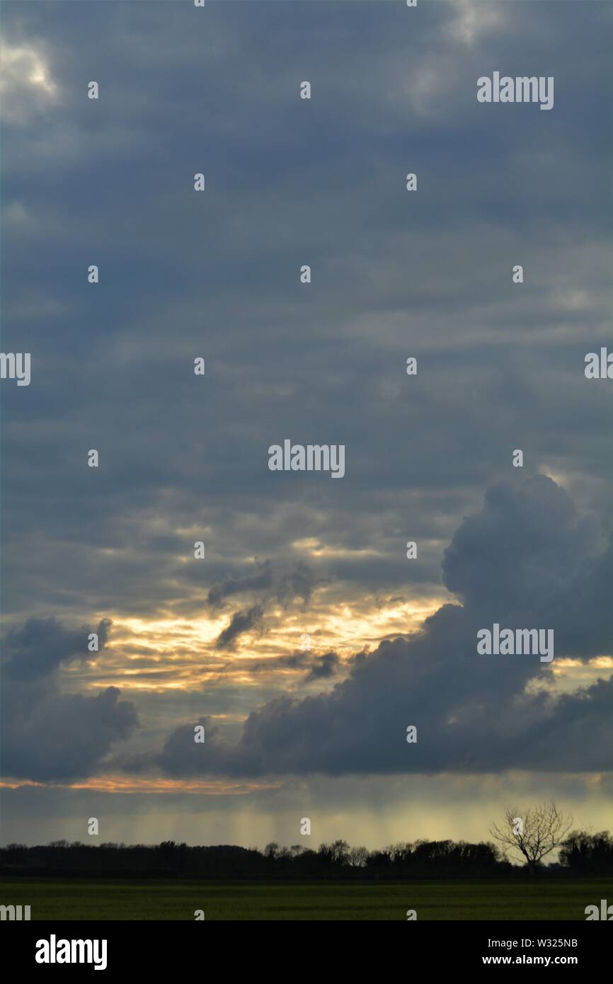 cloudy evening sky with mix of clouds and subtle lighting Stock Photo ...