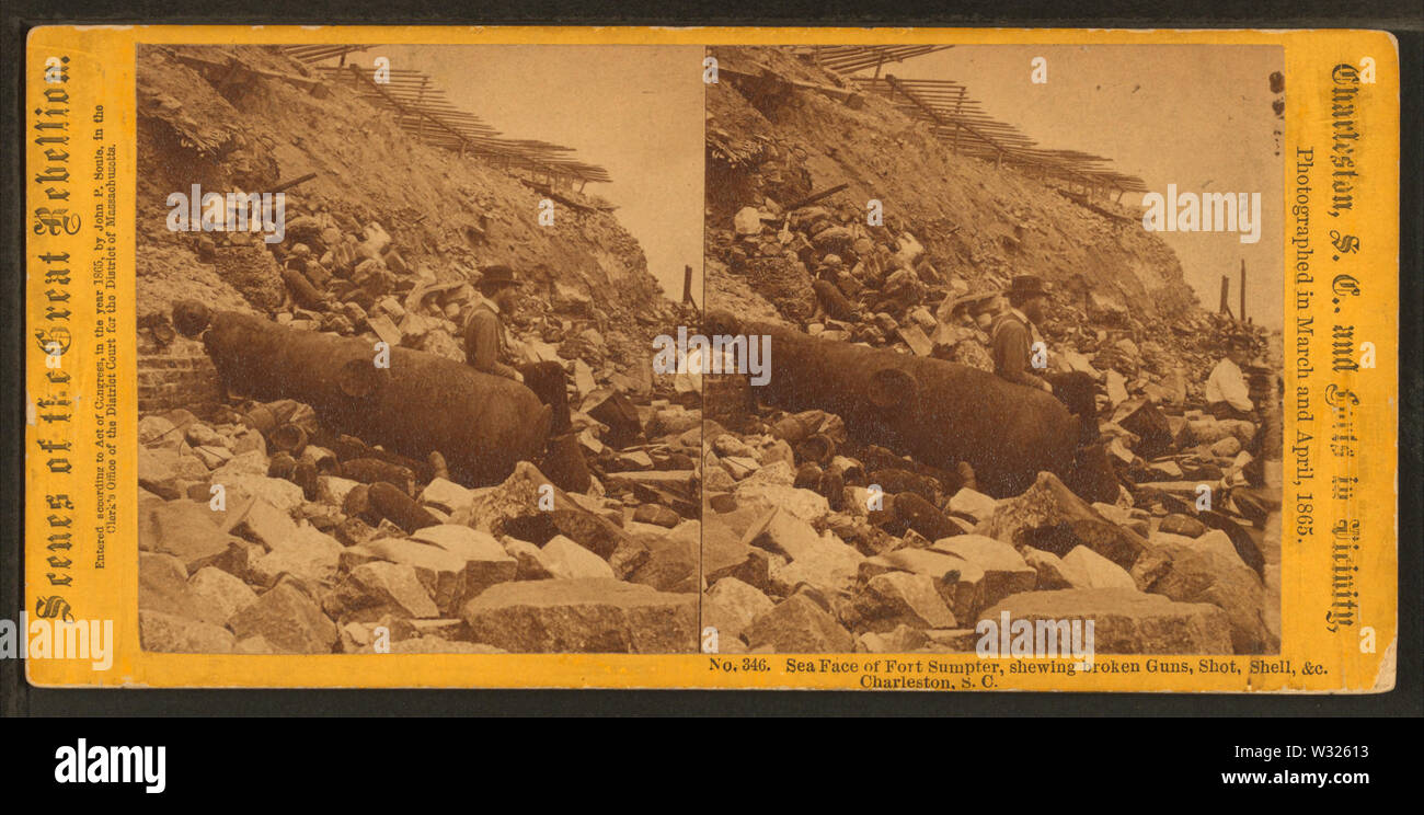 Sea face of Fort Sumpter (Sumter), showing broken guns, shot, shell, etc, Charleston, SC, by ...