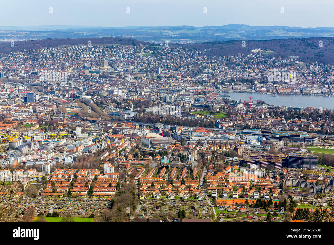 Panorama view of city of Zurich from the Uetliberg mountain Stock Photo ...
