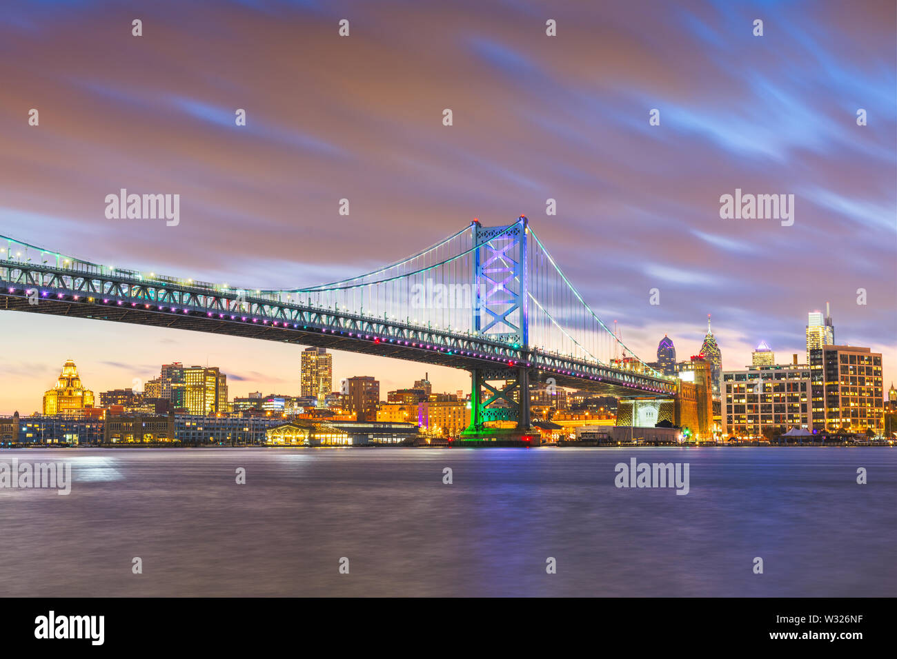 Philadelphia, Pennsylvania, USA skyline on the Delaware river with Ben ...