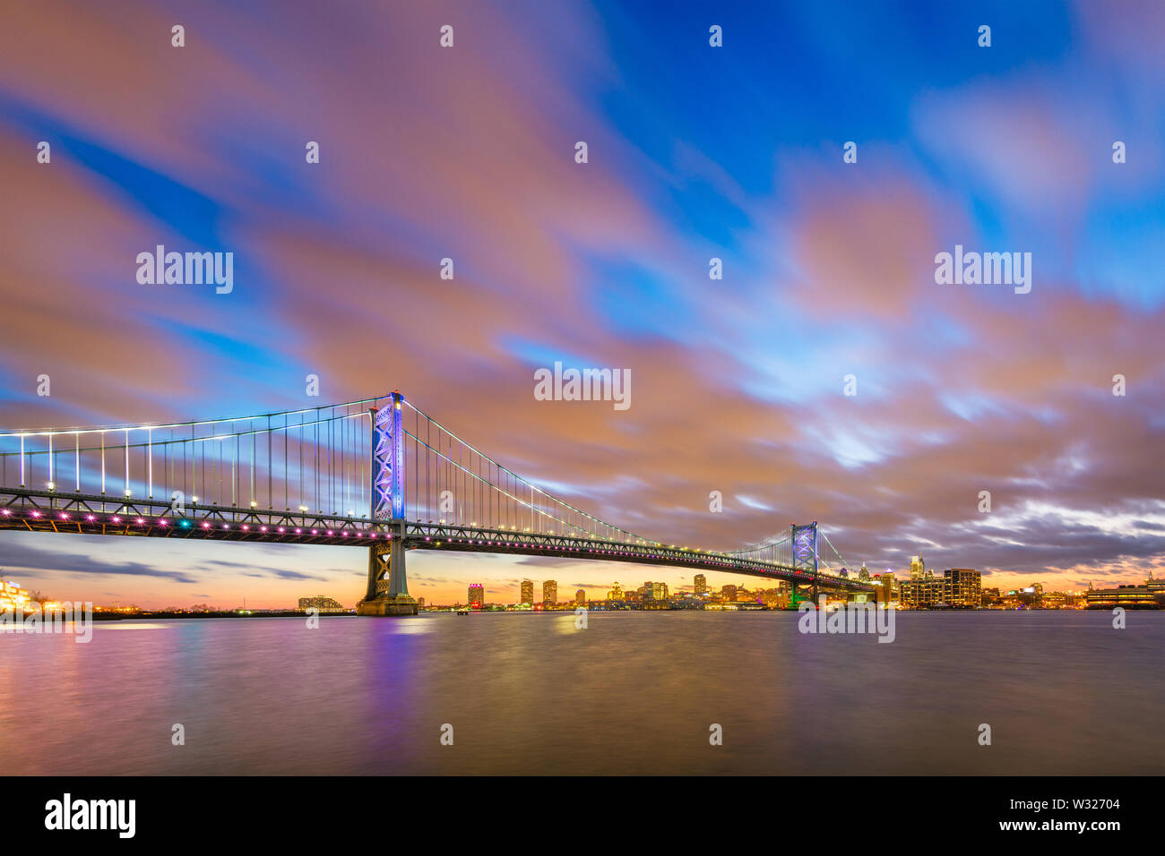 Philadelphia, Pennsylvania, USA skyline on the Delaware river with Ben ...
