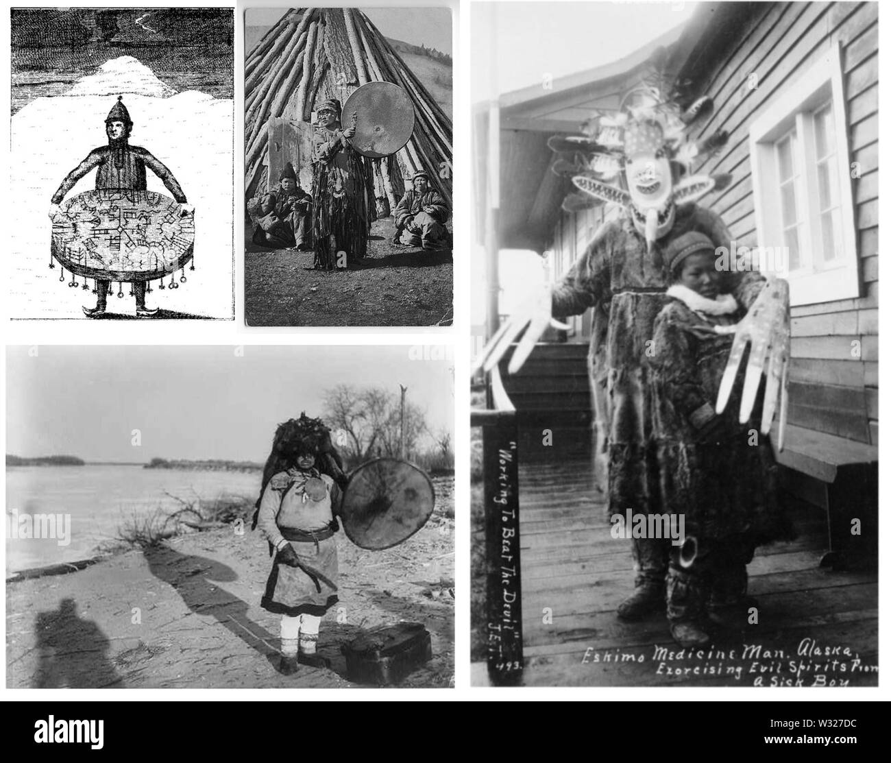 Shaman tableau BW Stock Photo - Alamy