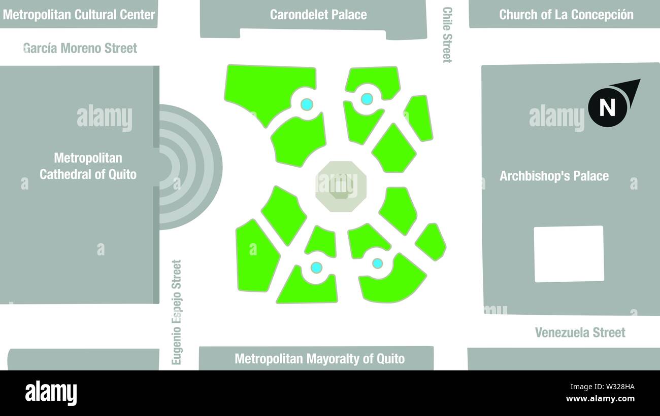 Map of the area of the Independence Square or large square in the ...