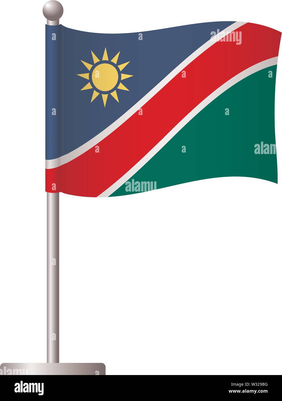 Namibia flag on pole. Metal flagpole. National flag of Namibia vector ...