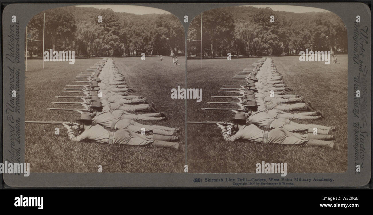 Skirmish line drill, cadets, West Point Military Academy, by Underwood ...