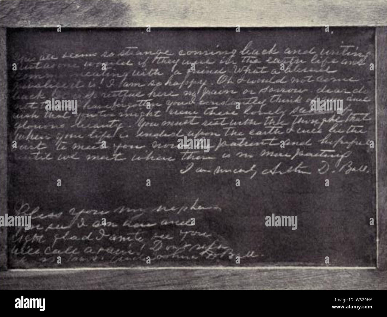 Slate writing example Stock Photo - Alamy