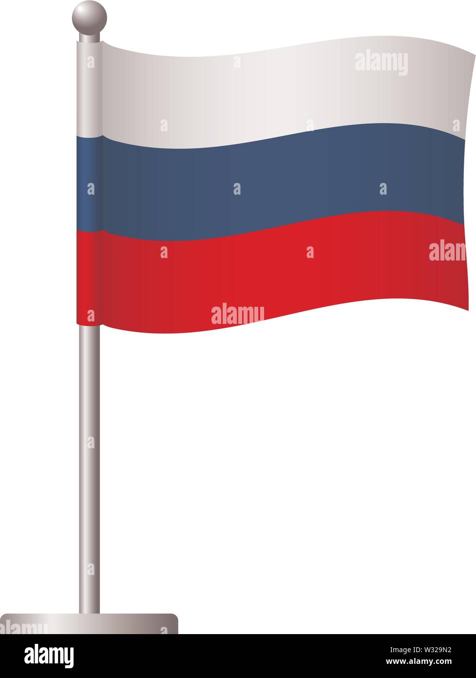 Russia flag on pole. Metal flagpole. National flag of Russia vector ...