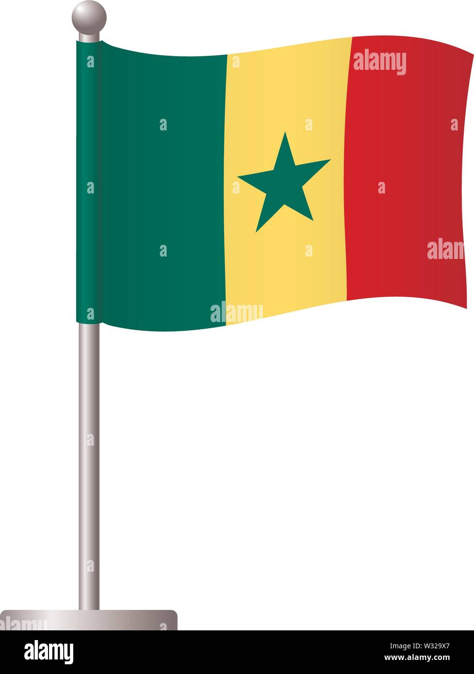 Senegal flag on pole. Metal flagpole. National flag of Senegal vector illustration Stock Vector ...