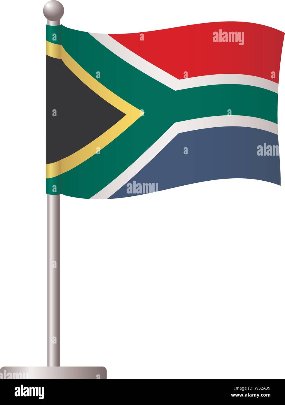South Africa flag on pole. Metal flagpole. National flag of South ...