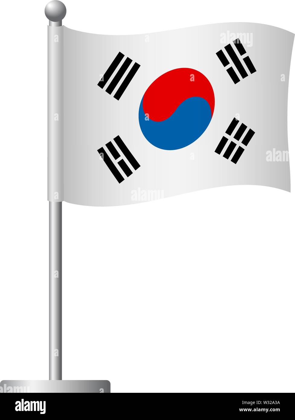 South korea flag on pole. Metal flagpole. National flag of South korea ...
