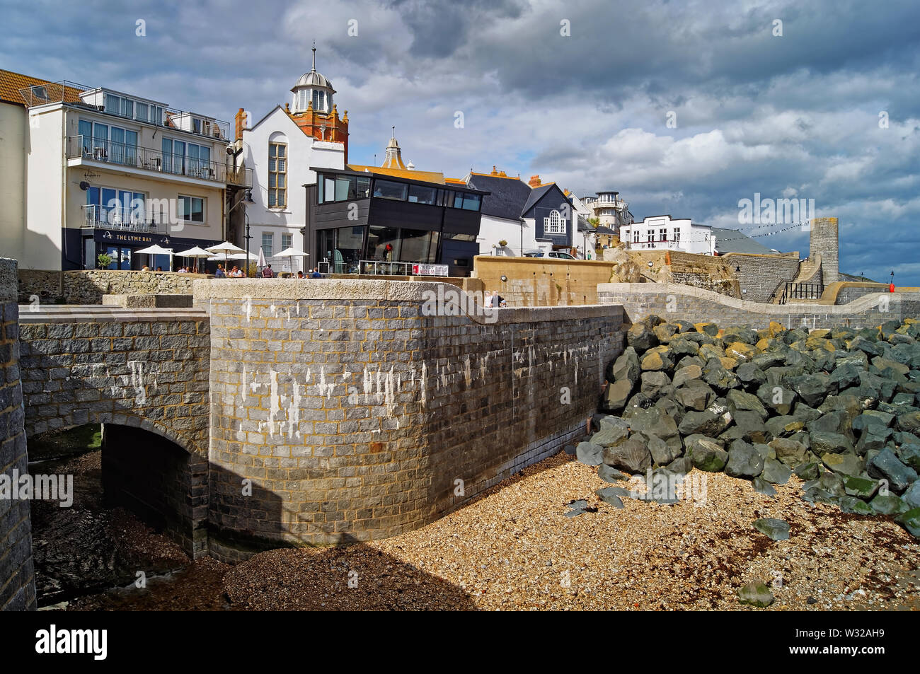 UK,Dorset,Lyme Regis,Mouth of River Lym,Gun Cliff Walk,Museum and ...
