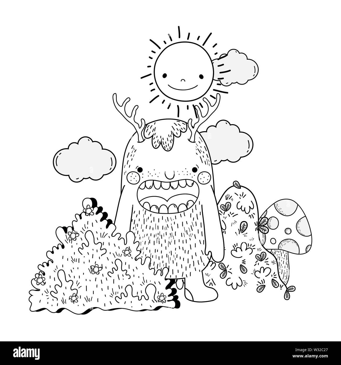 fairytale monster in the landscape vector illustration design Stock ...