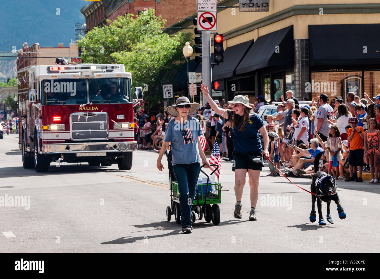Fire truck; annual Fourth of July Parade in the small Colorado mountain ...