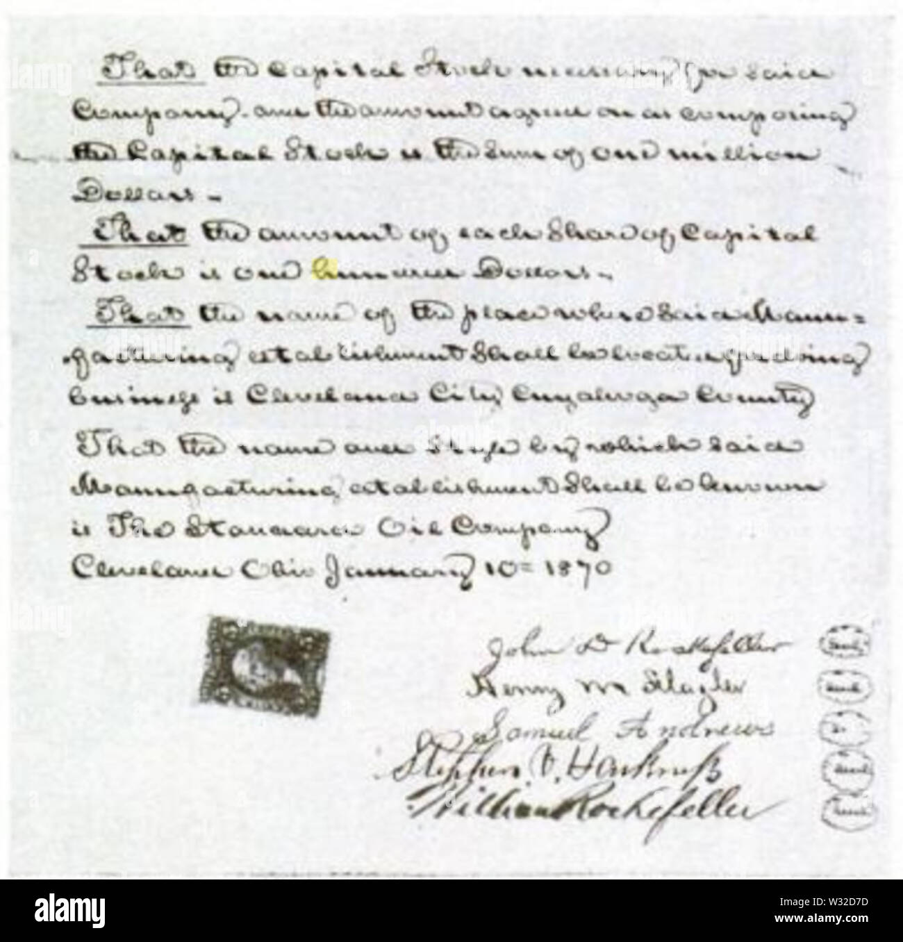 Standard Oil Articles of Incorporation - 1870 Stock Photo - Alamy