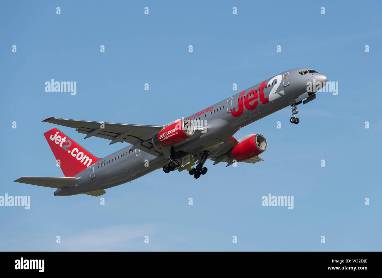 A Jet2 Boeing 757-200 takes off from Manchester International Airport ...
