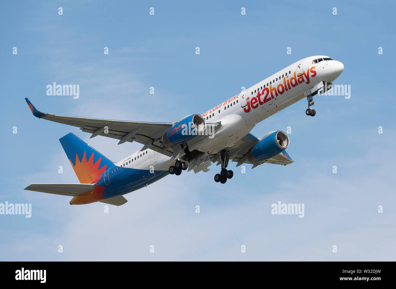 A Jet2 Boeing 757-200 takes off from Manchester International Airport ...