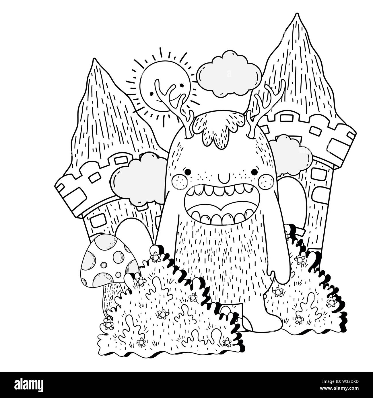 fairytale monster in the castle vector illustration design Stock Vector ...
