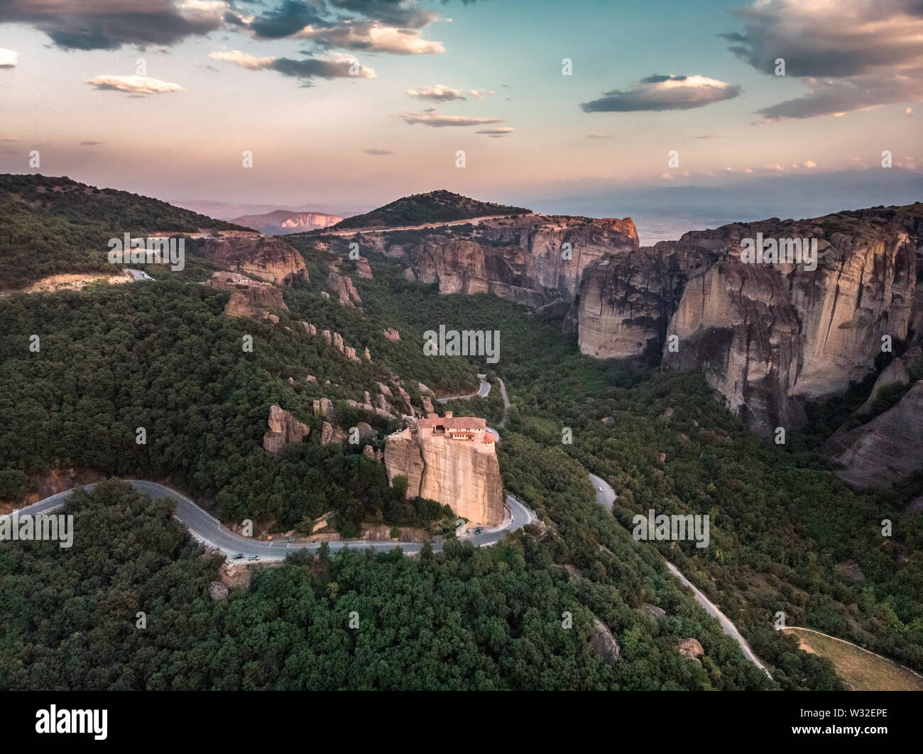 Monastery Meteora Greece. Stunning summer panoramic landscape. View at ...