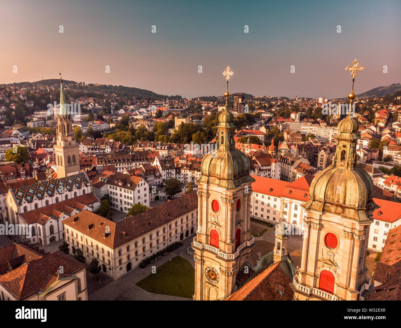 Beautiful Aerial View of St. Gallen Cityscape Skyline, Abbey Cathedral ...