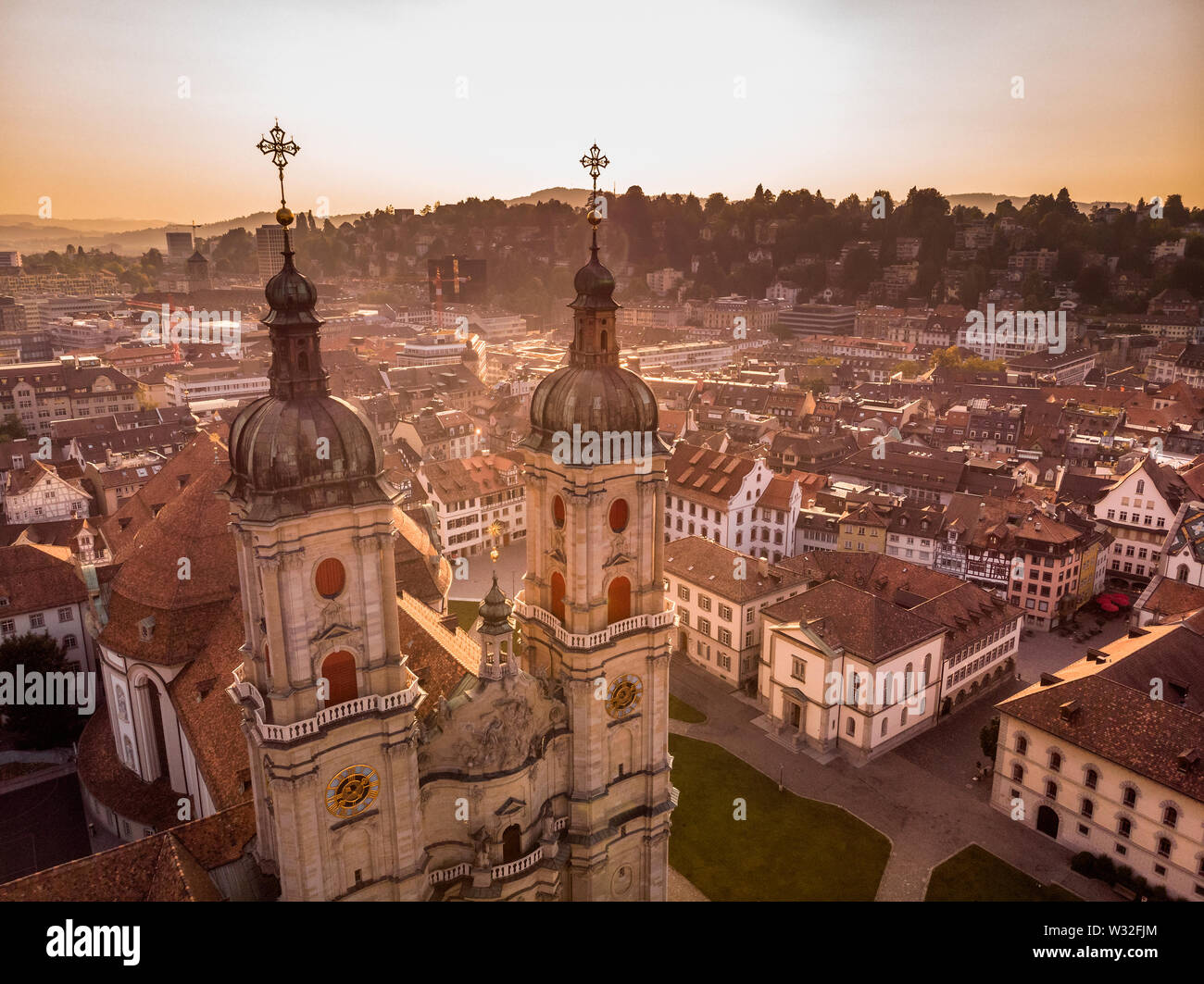 Beautiful Aerial View of St. Gallen Cityscape Skyline, Abbey Cathedral ...