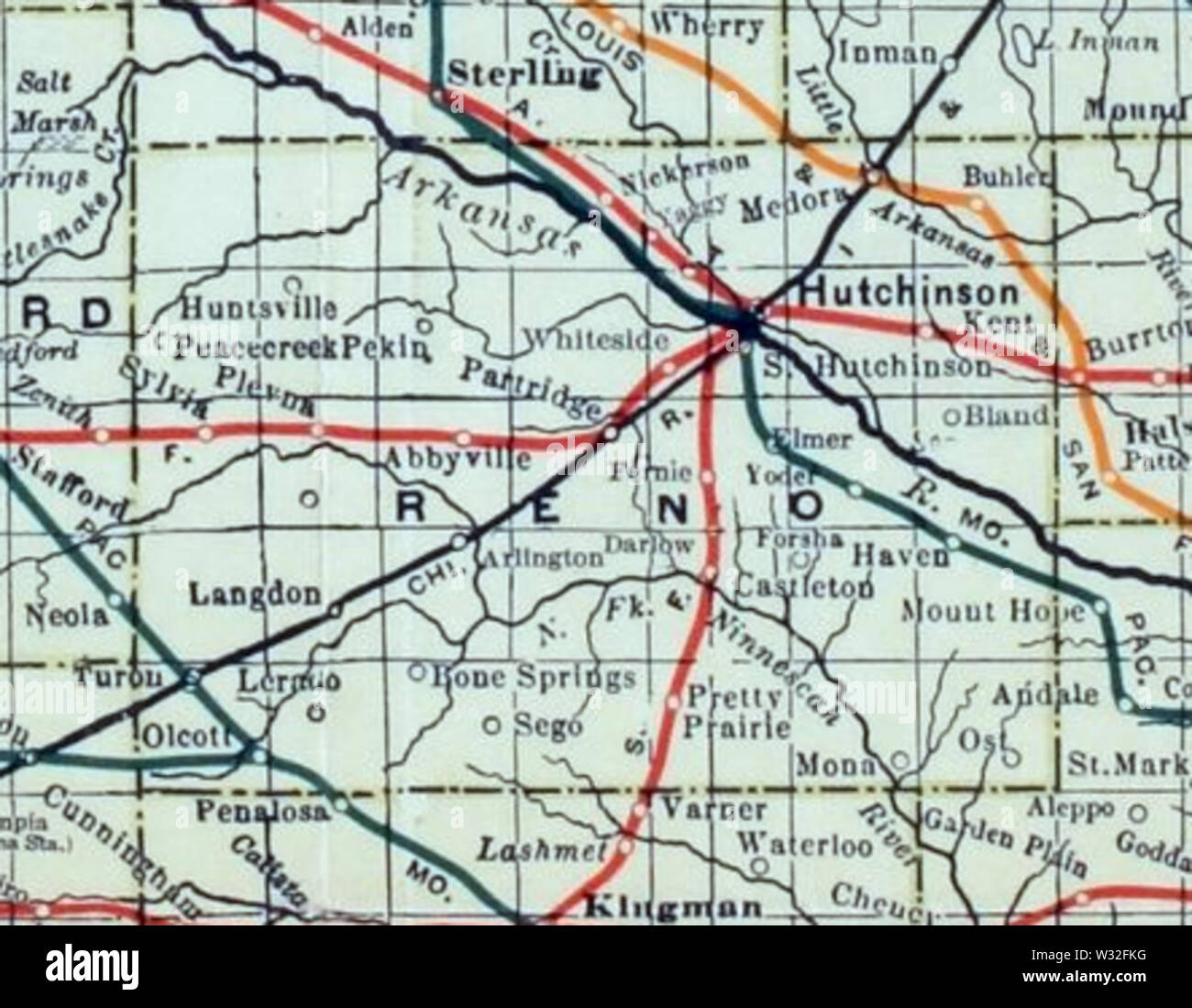 Stouffer's Railroad Map of Kansas 1915-1918 Reno County Stock Photo - Alamy