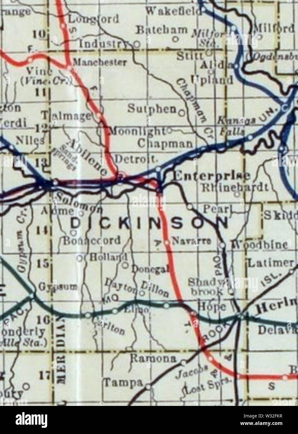 Stouffer's Railroad Map of Kansas 1915-1918 Dickinson County Stock ...