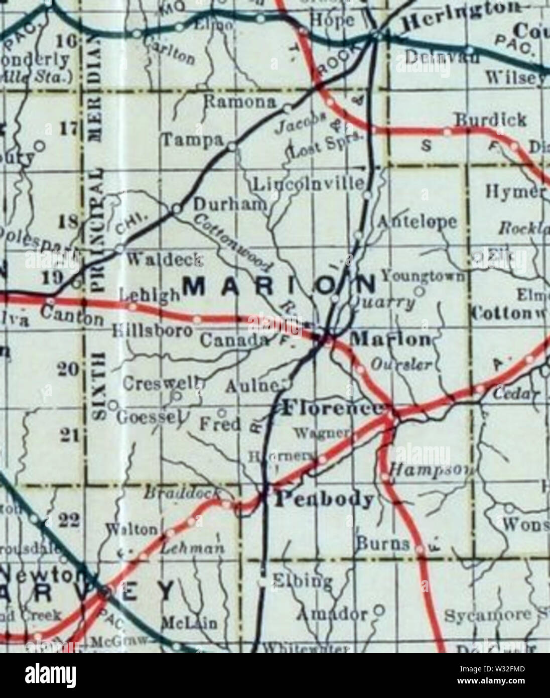 Stouffer's Railroad Map of Kansas 1915-1918 Marion County Stock Photo ...