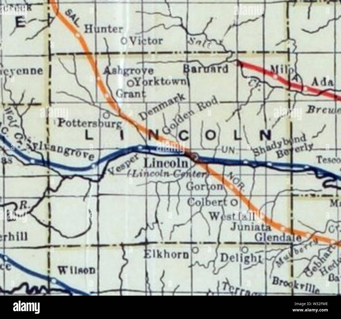 Stouffer's Railroad Map of Kansas 1915-1918 Lincoln County Stock Photo ...