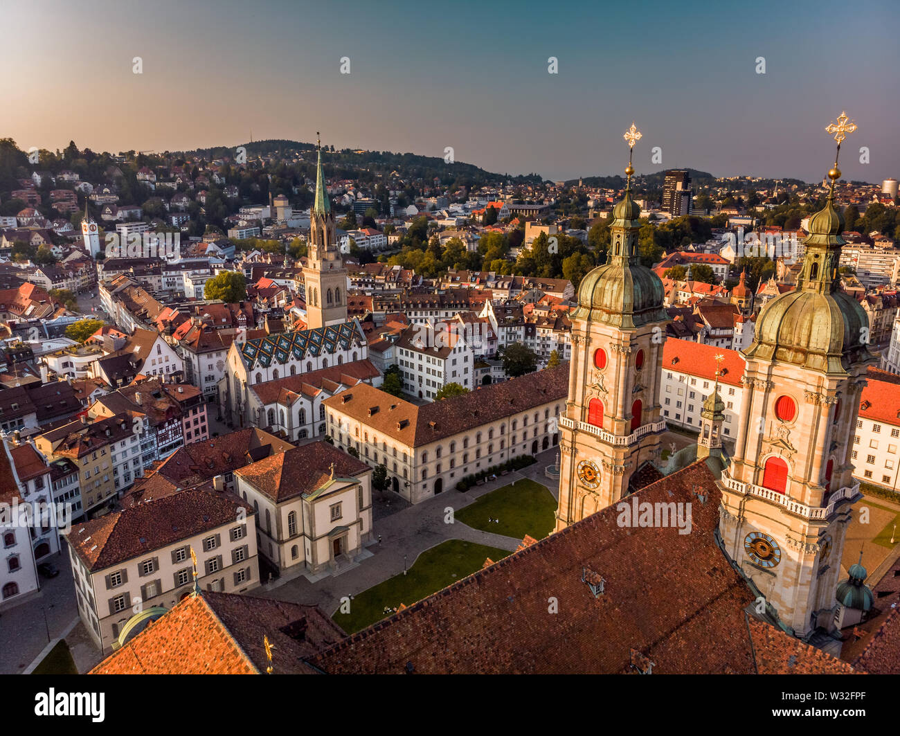 Beautiful Aerial View of St. Gallen Cityscape Skyline, Abbey Cathedral ...