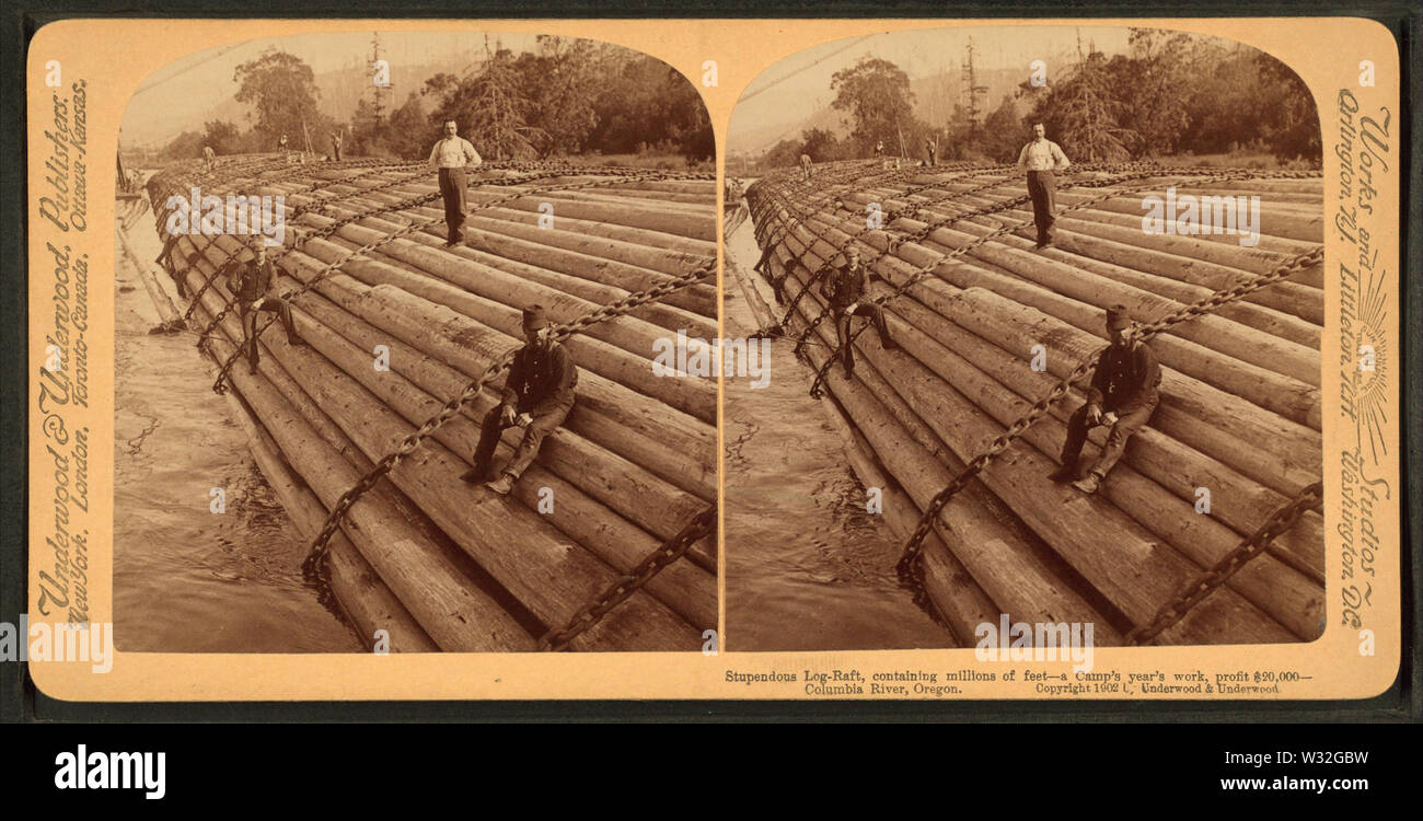 Stupendous Log-raft, containing millions of feet Columbia River, Oregon ...