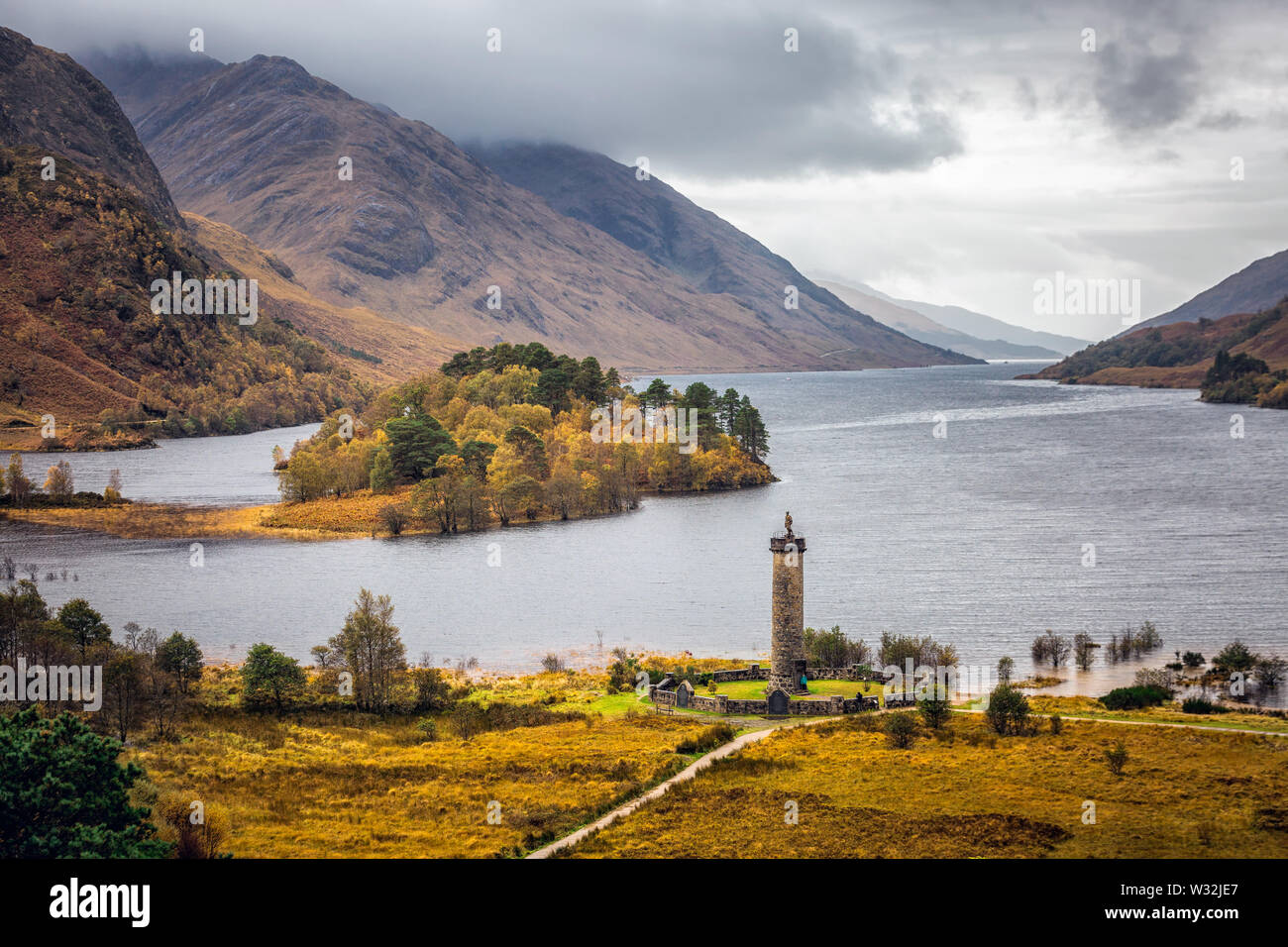Panoramic view with famous Scottish lake Loch Shiel with Glenfinnan ...