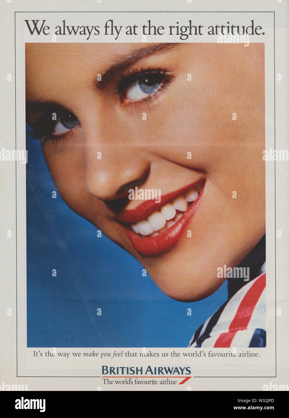 poster advertising British Airways Airlines in magazine from 1992 year ...