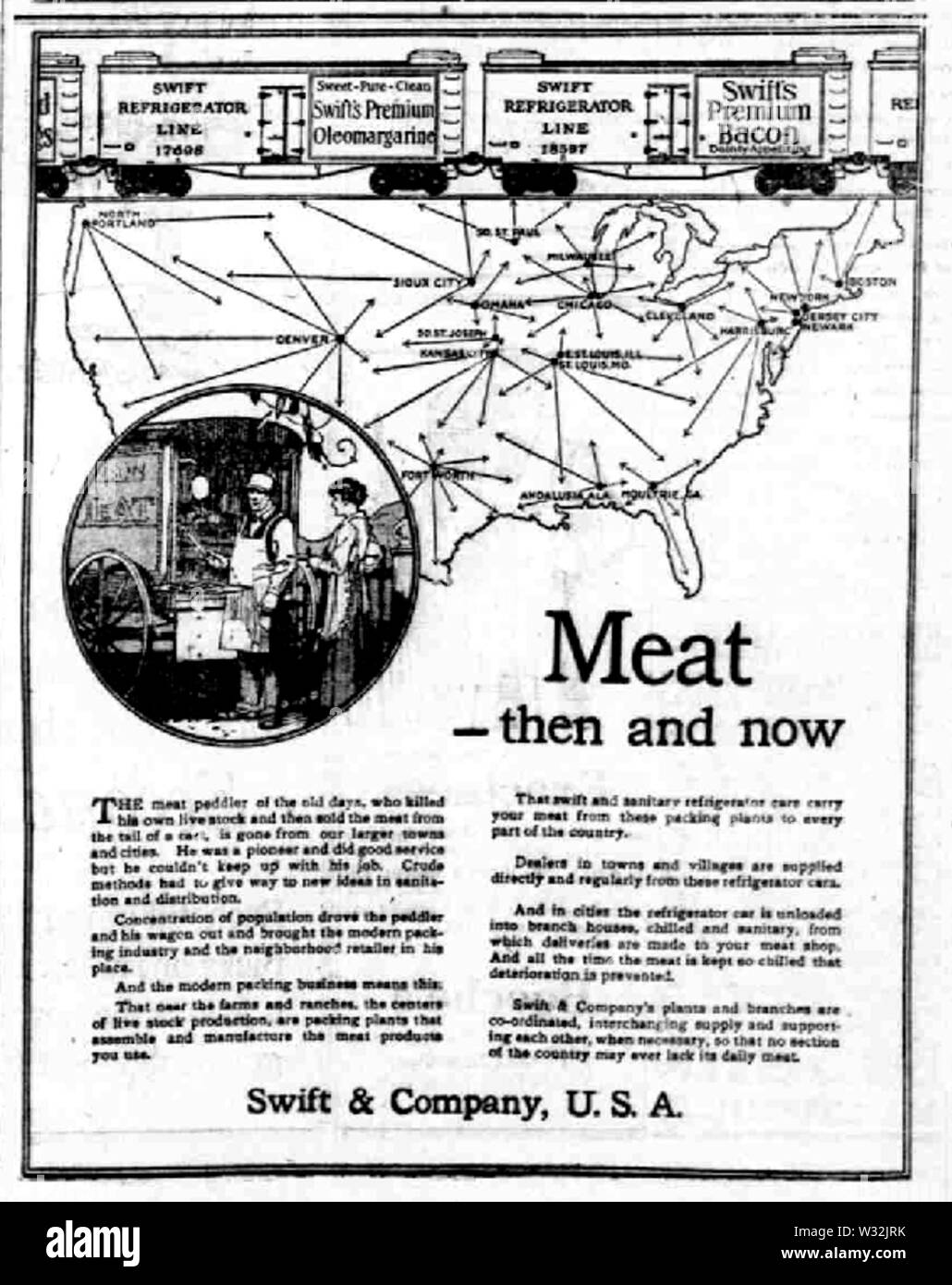 Swift ad Meat then and now Stock Photo - Alamy
